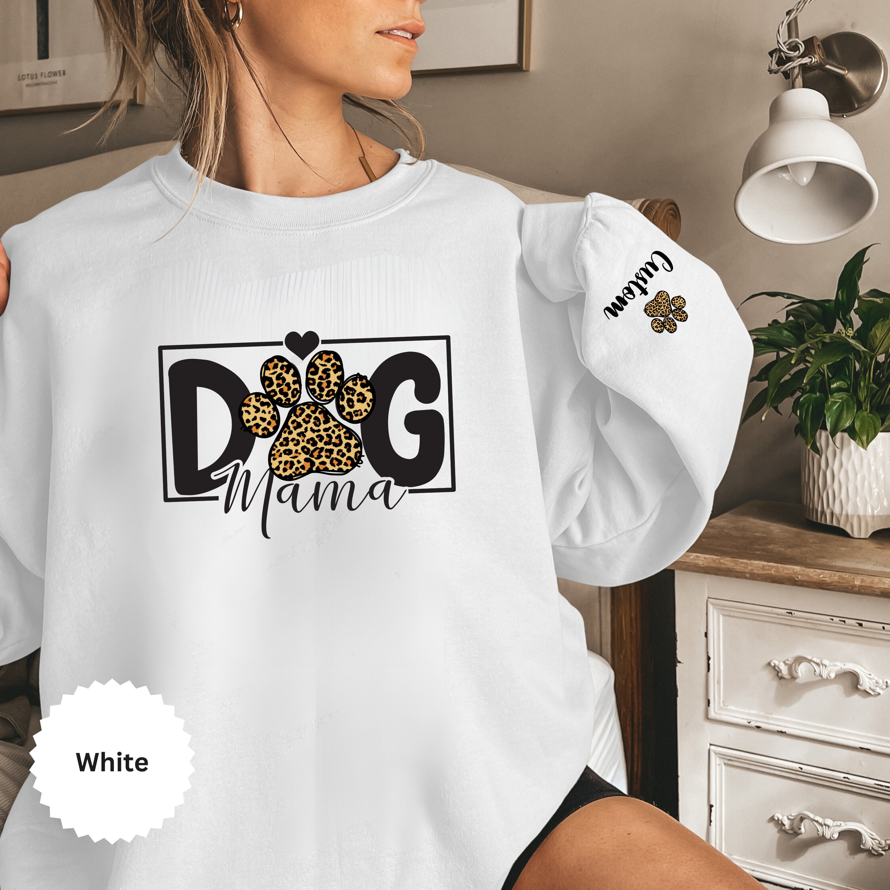 Dog Mom Custom Leopard Print Sweatshirt, Dog Name on Sleeve Hoodie, Dog ...