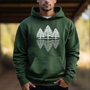 Pine Tree Hooded Sweatshirt, Trees Lake, Gift for Nature Lover, Travel ...