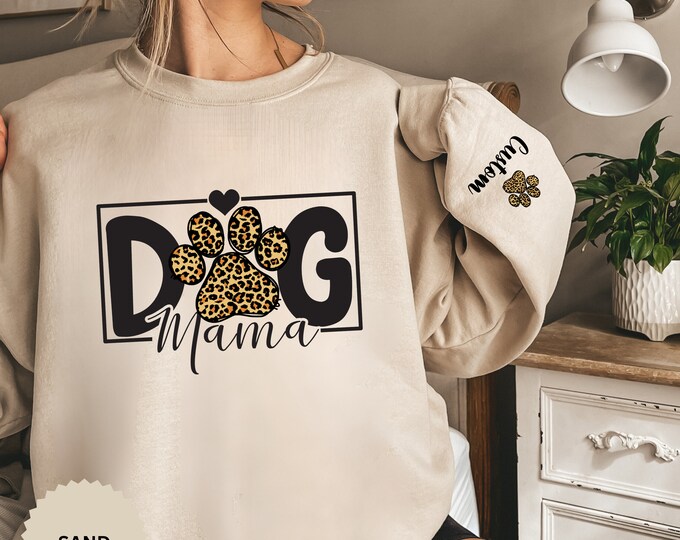 Leopard Dog Mom Sweatshirt, Custom Dog Mom Sweatshirt, Mama With Kids ...