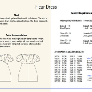 Fleur Dress Digital Sewing Pattern, (size 6-28 AU), Puff Sleeve Dress ...