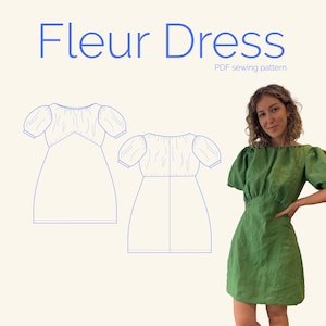 Fleur Dress Digital Sewing Pattern, (size 6-28 AU), Puff Sleeve Dress ...
