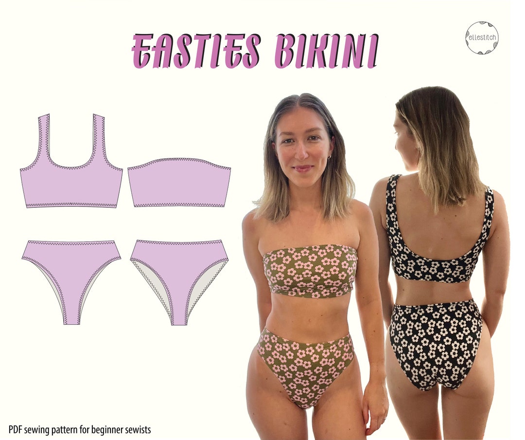 Easties Bikini Sewing Pattern sizes 4-24, Beginner Sewing Pattern, Digital Swimwear Pattern. A4 ...