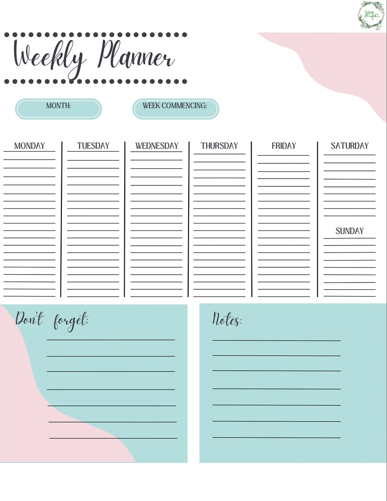 Weekly Planner Pink & Blue - Digital Download - Etsy
