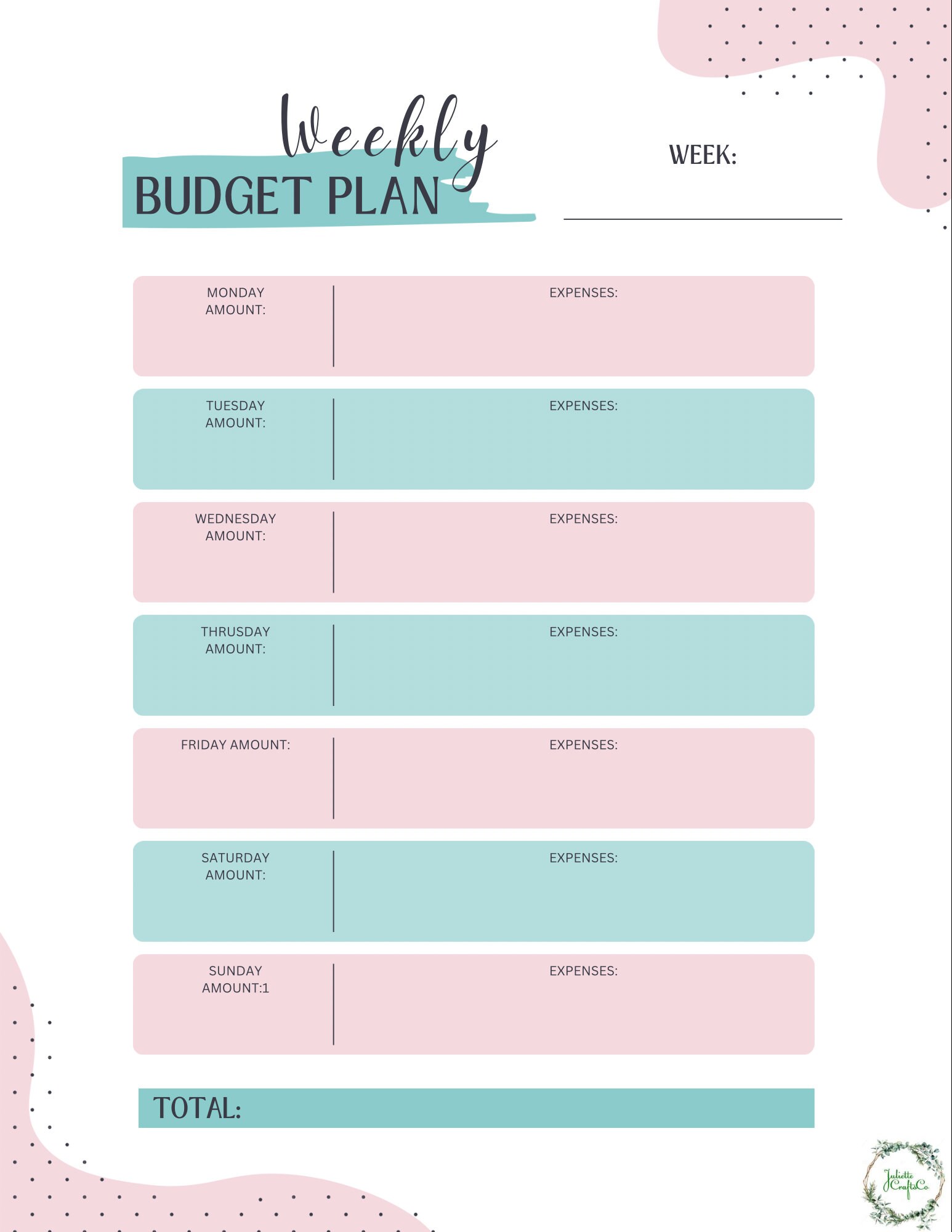 Printable Budget Planner - Pink & Blue - Etsy