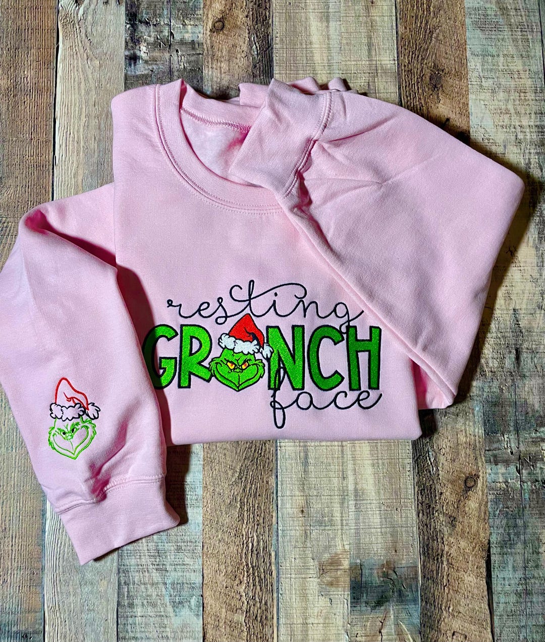Resting Grinch Face Embroidered Sweatshirt,grinch Sweatshirt,crew Neck ...
