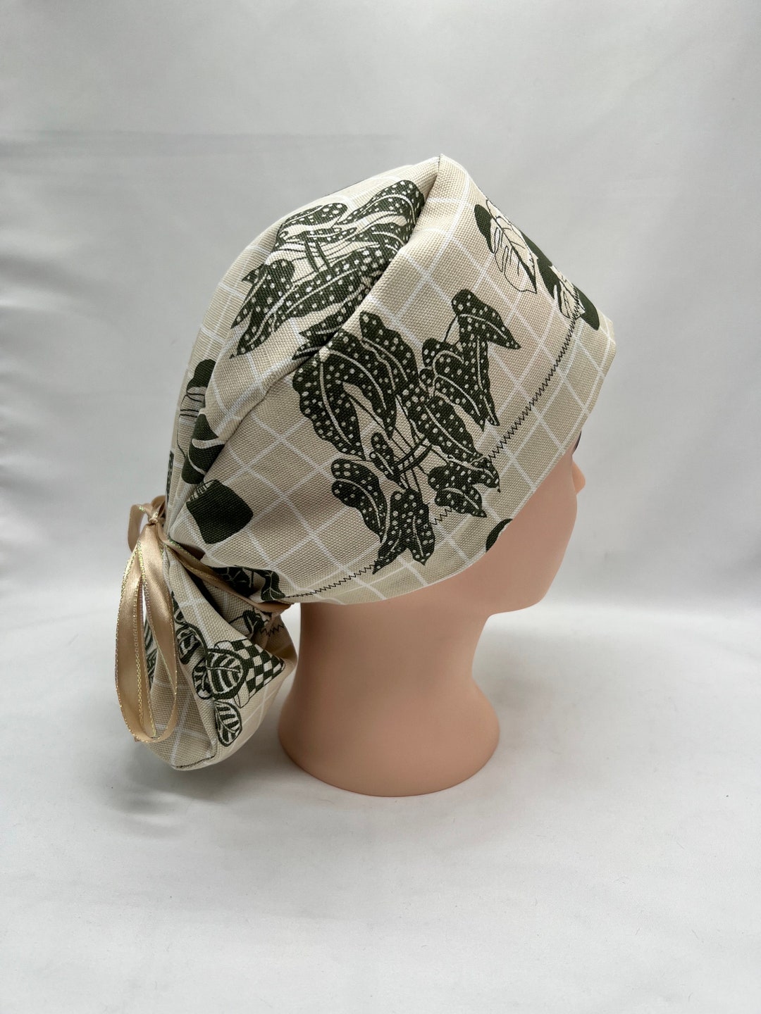 Alocasia Monstera Begonia House Plant Linen Scrub Cap Surgical Hat W ...