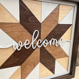 Wood Barn Quilt Welcome Sign | Farmhouse Decor | Geometric Welcome Sign ...