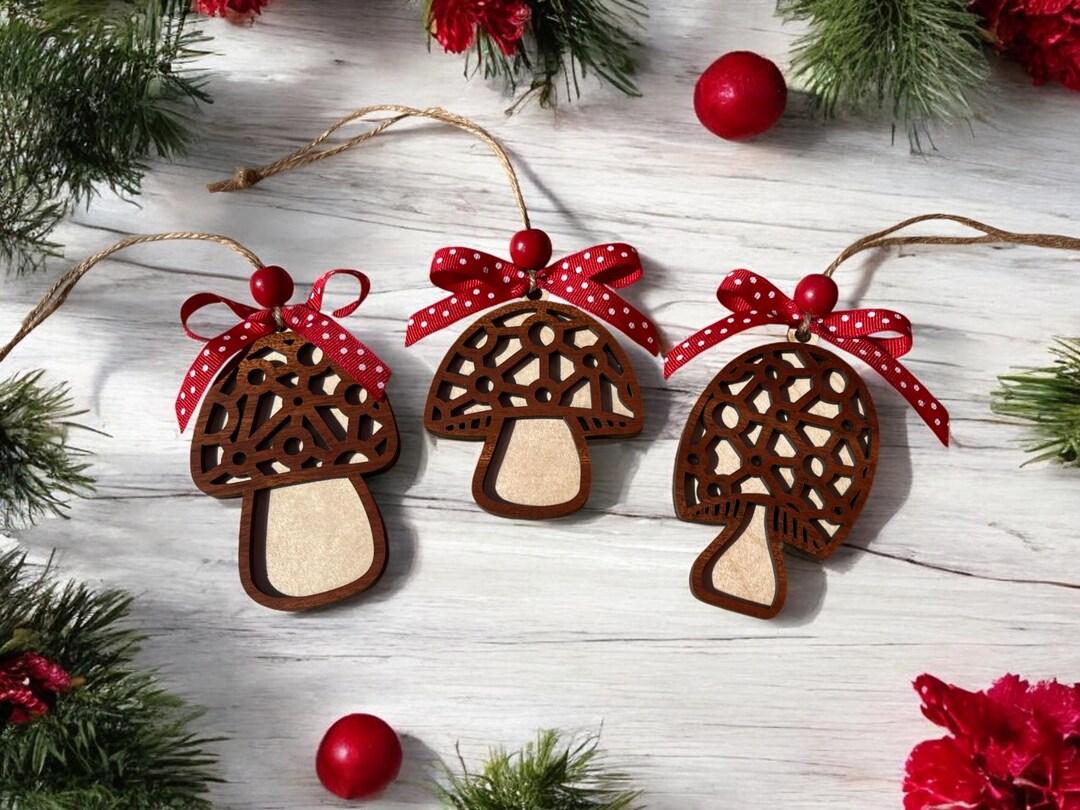 Mushroom Ornament Gift Set of 3 | Christmas Tree Decor | Red Toadstool ...
