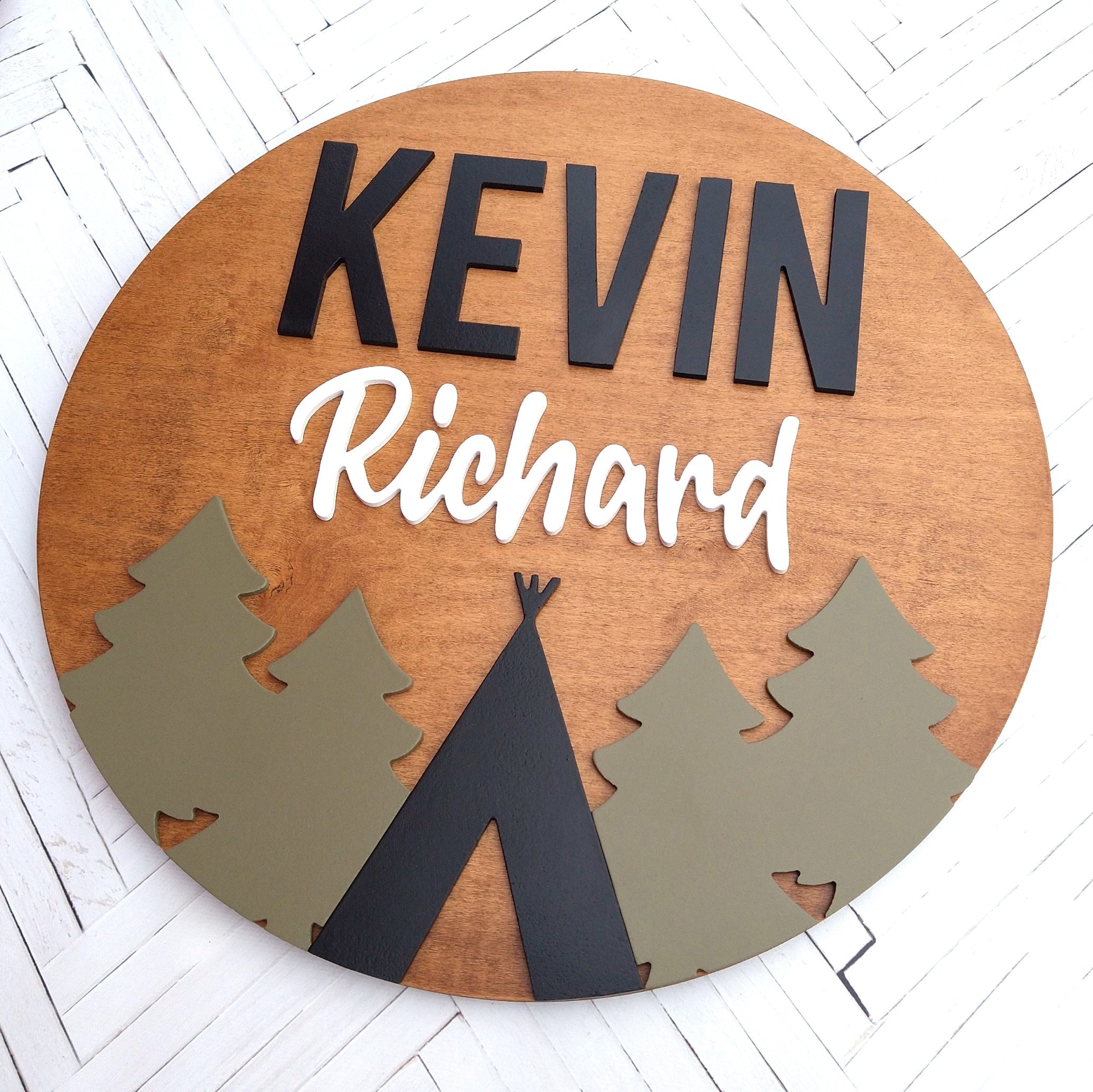 Woodland Baby Nursery Custom Name Sign, Wooden Circle Wall Decor, Baby ...