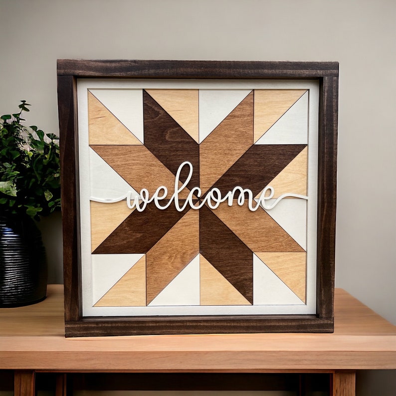Wood Barn Quilt Welcome Sign Farmhouse Decor Geometric Welcome Sign ...
