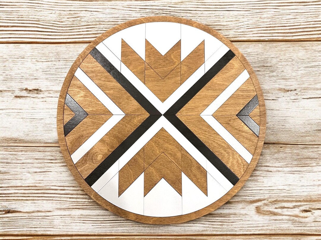 Wood Round Aztec Mosaic Wall Art | Modern Geometric Wall Hanging ...