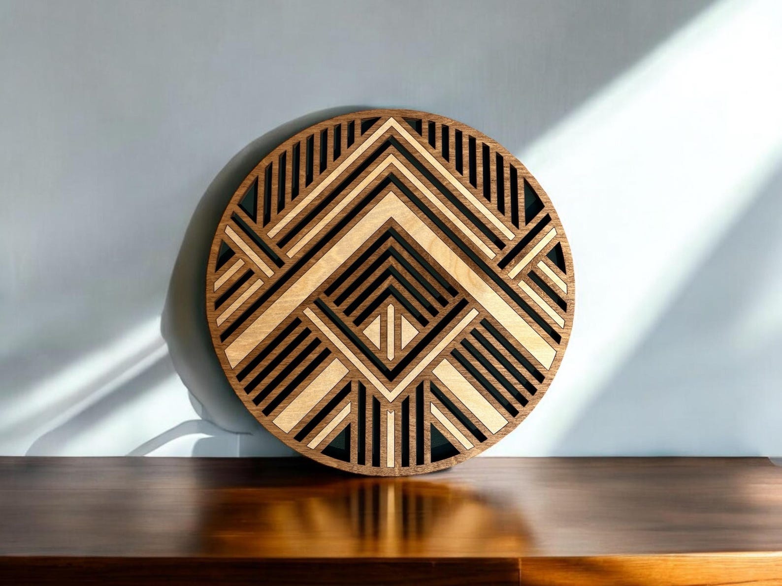 Wood Round Mosaic Wall Art | Modern Geometric Wall Hanging ...