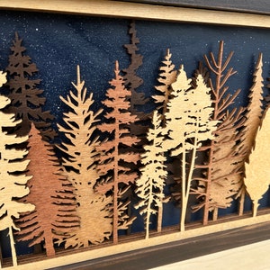 Night Sky Layered Tree Wood Wall Art | 3D Forest Scene Shadow Box Gift ...