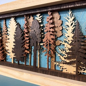 Layered Wide Tree Wood Wall Art | 3D Forest Scene Shadow Box Gift ...