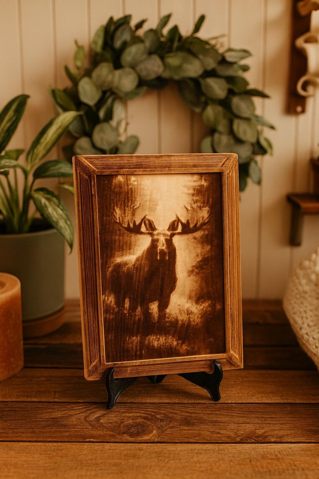 Rustic Moose Artwork – Burned Wood Forest Scene for Lodge or Den - Etsy