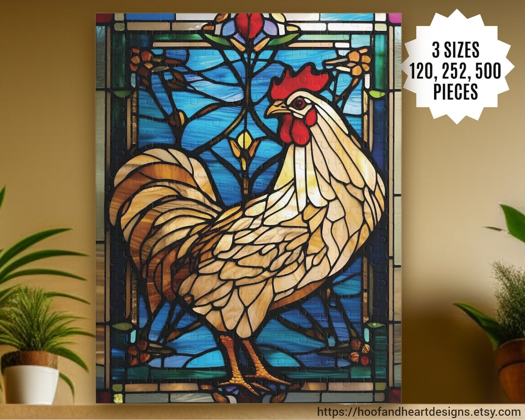 Colorful Rooster Puzzle 120, 252, 500-piece Stained Glass Rooster ...