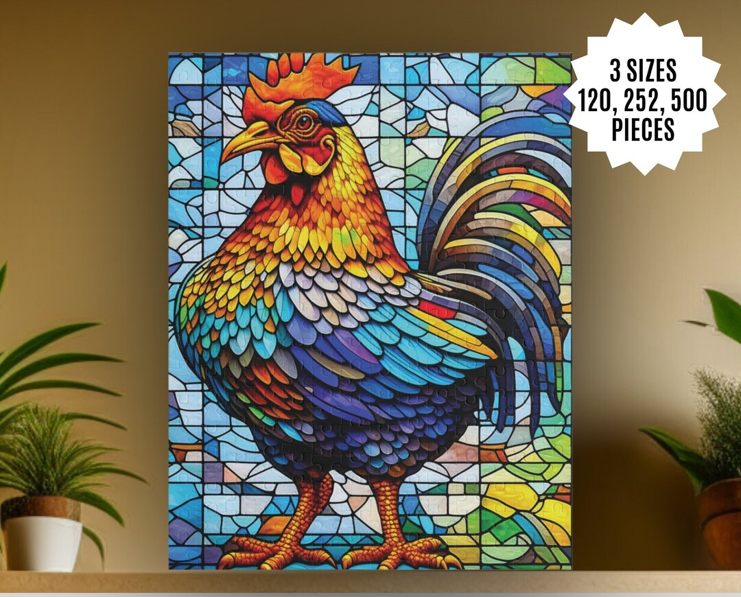 Colorful Rooster Puzzle 120, 252, 500-piece Stained Glass Rooster ...