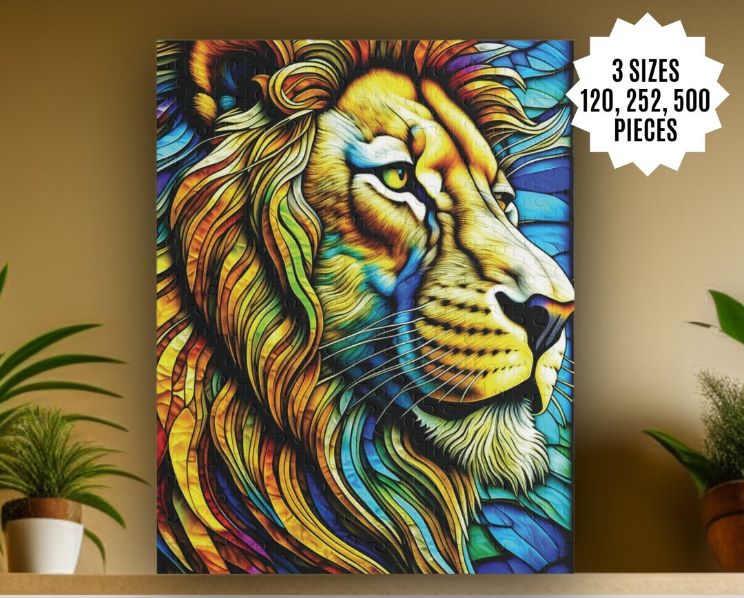 Colorful Lion Puzzle 120, 252, 500-piece Stained Glass Lion Jigsaw ...