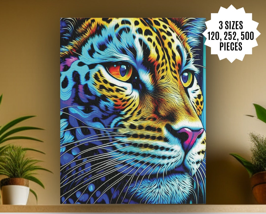 Colorful Jaguar Puzzle 120, 252, 500-piece Stained Glass Jaguar Jigsaw ...
