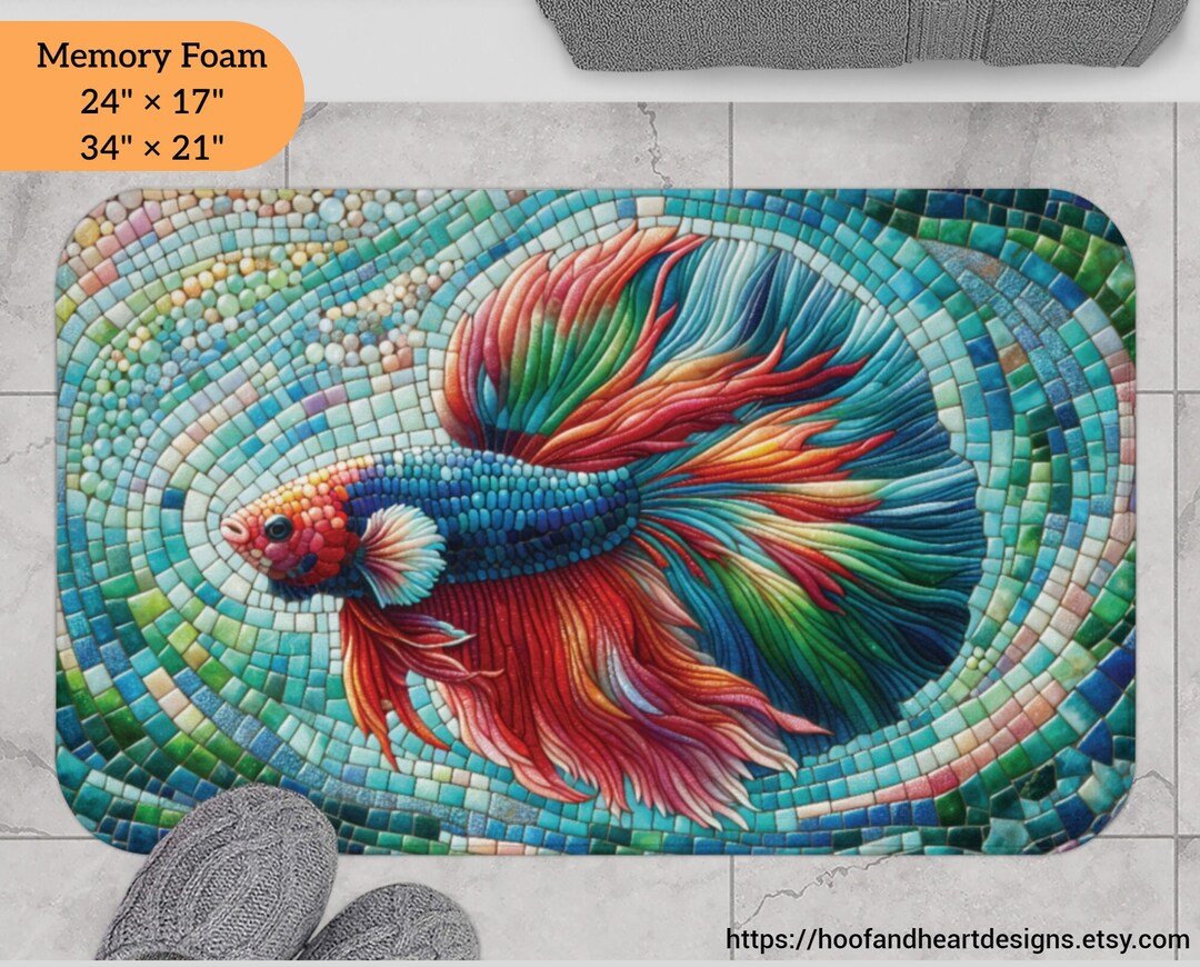Betta Fish Memory Foam Bath Mat 24" × 17", 34" × 21", Mosaic Betta ...