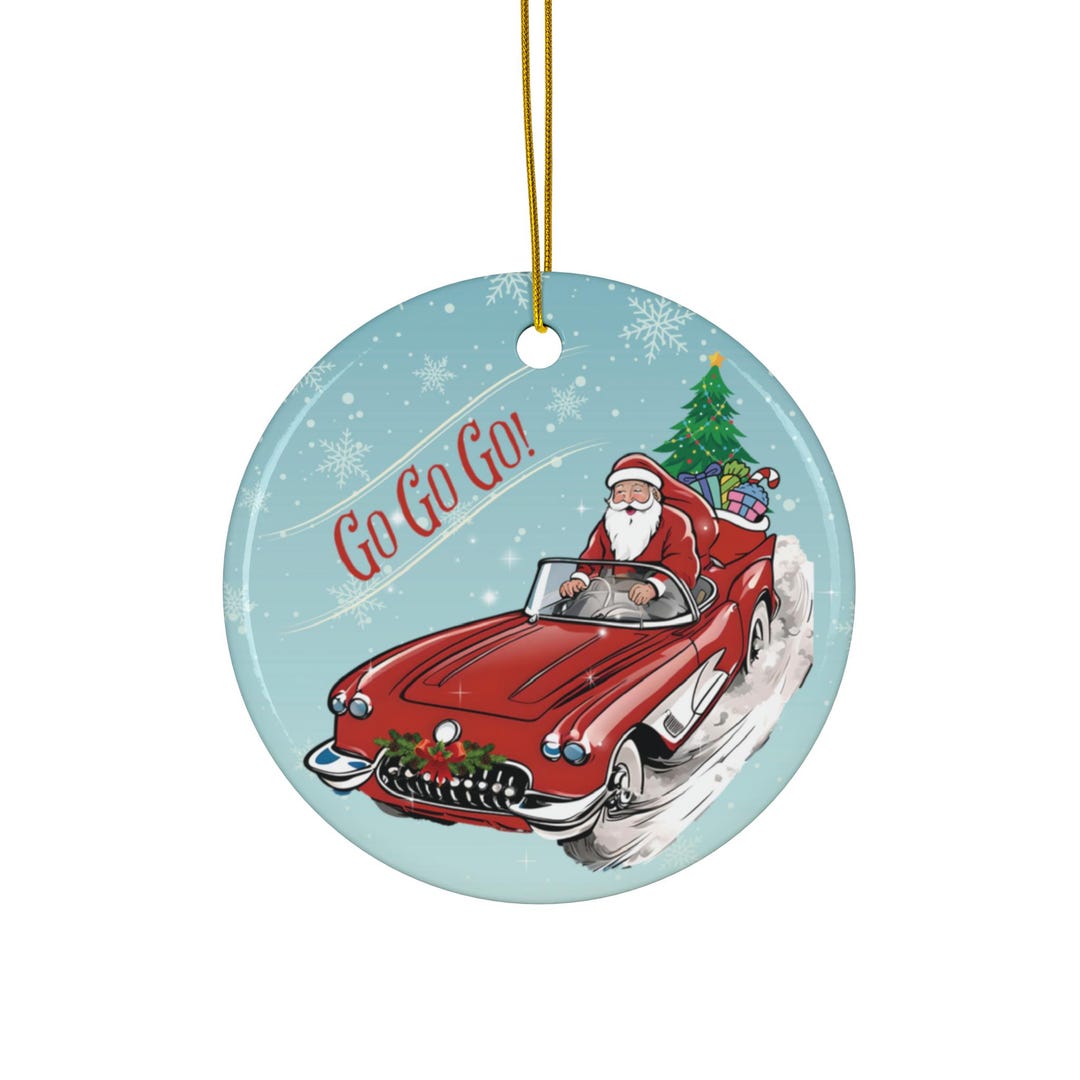 Santa Corvette Christmas Ornament Santa Race Car Ceramic Ornament ...