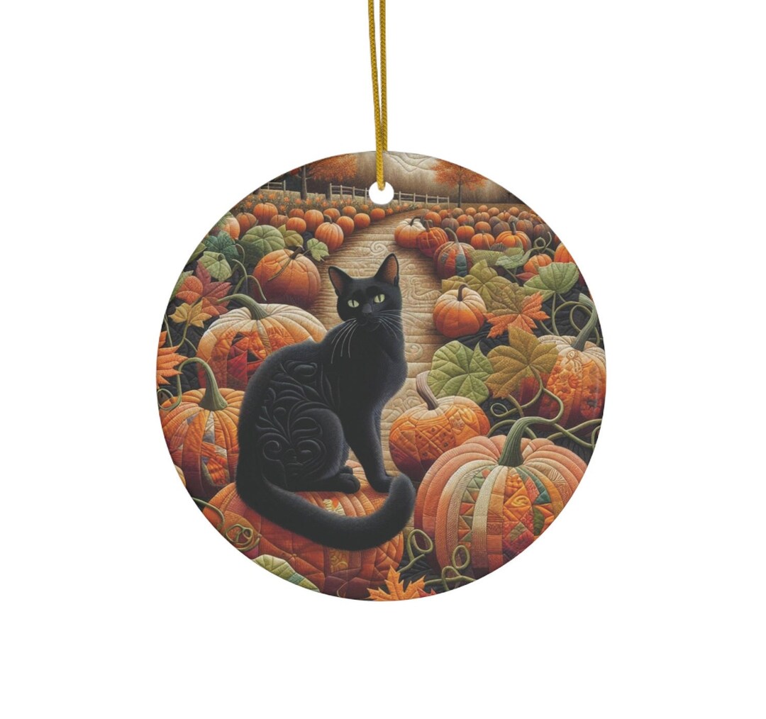 Black Cat and Pumpkins Ceramic Ornament, Fall Halloween Decor Gift - Etsy