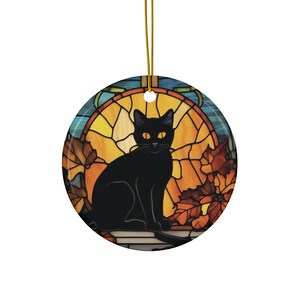 Black Cat and Pumpkins Ceramic Ornament, Fall Halloween Home Decor Gift ...