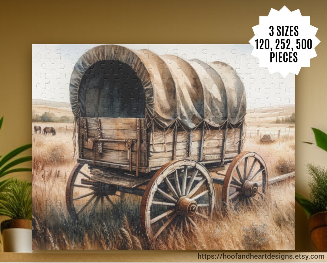 Old Covered Wagon Puzzle (120, 252, 500-piece) Country Western Old ...