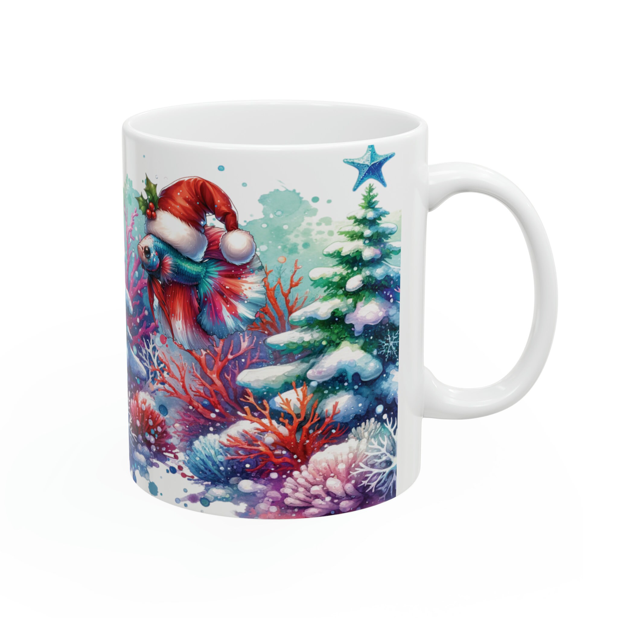 Christmas Betta Fish Ceramic Mug 11oz, Cute Colorful Siamese Fighting ...