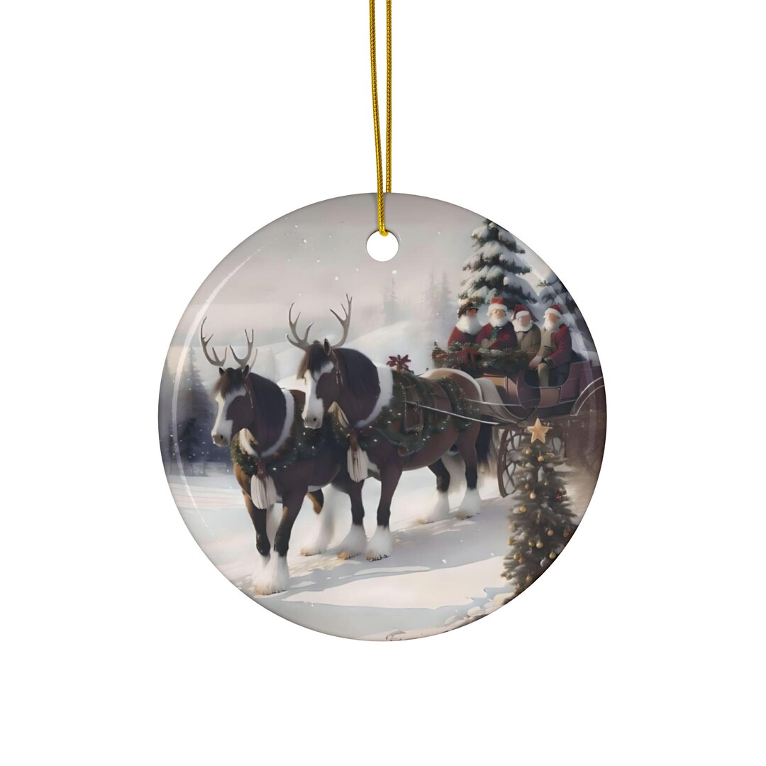 Santas and Horses Ornament, Santas Driving Sleigh With Reindeer Draft ...
