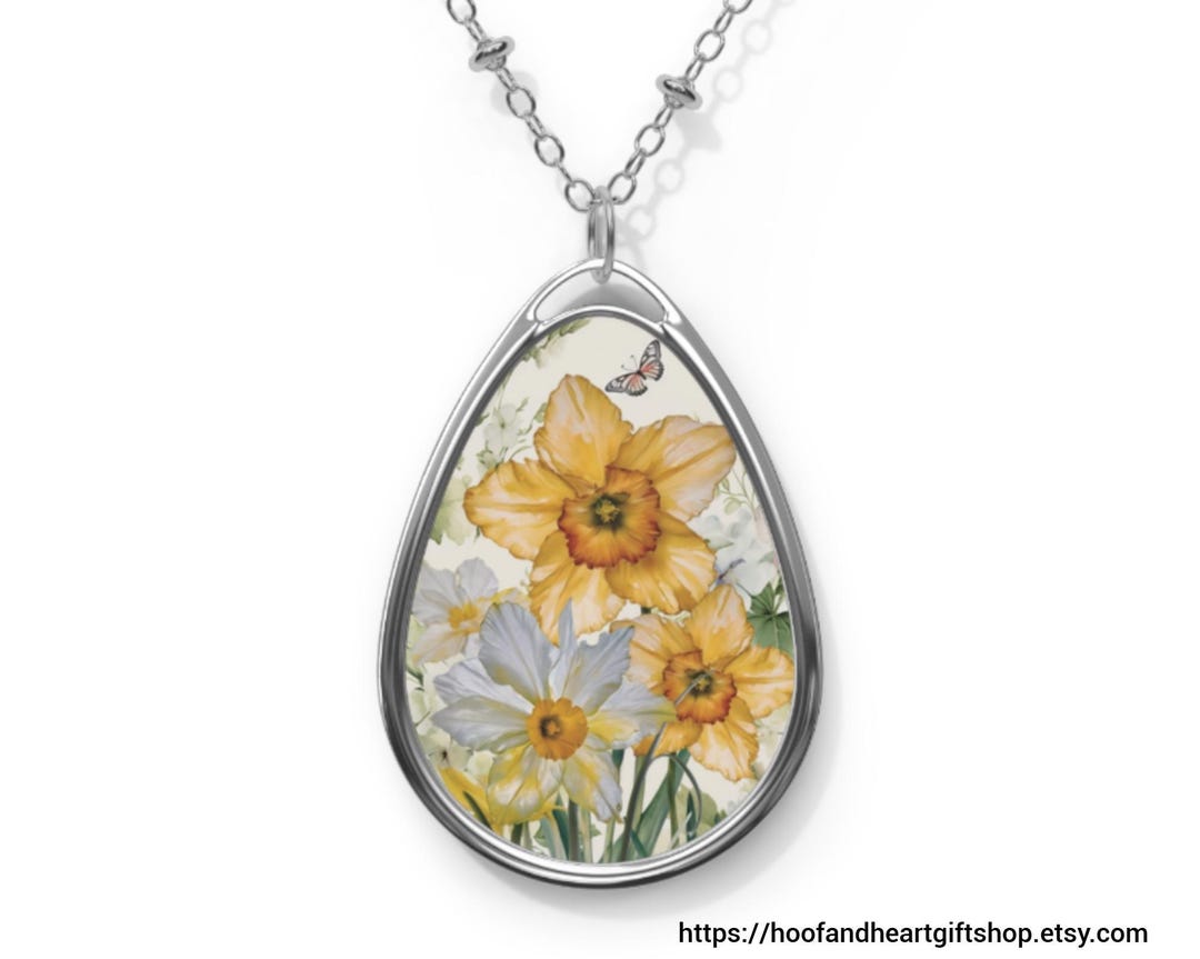 Daffodils Floral Necklace: Silver Teardrop Pendant, Spring Jewelry - Etsy