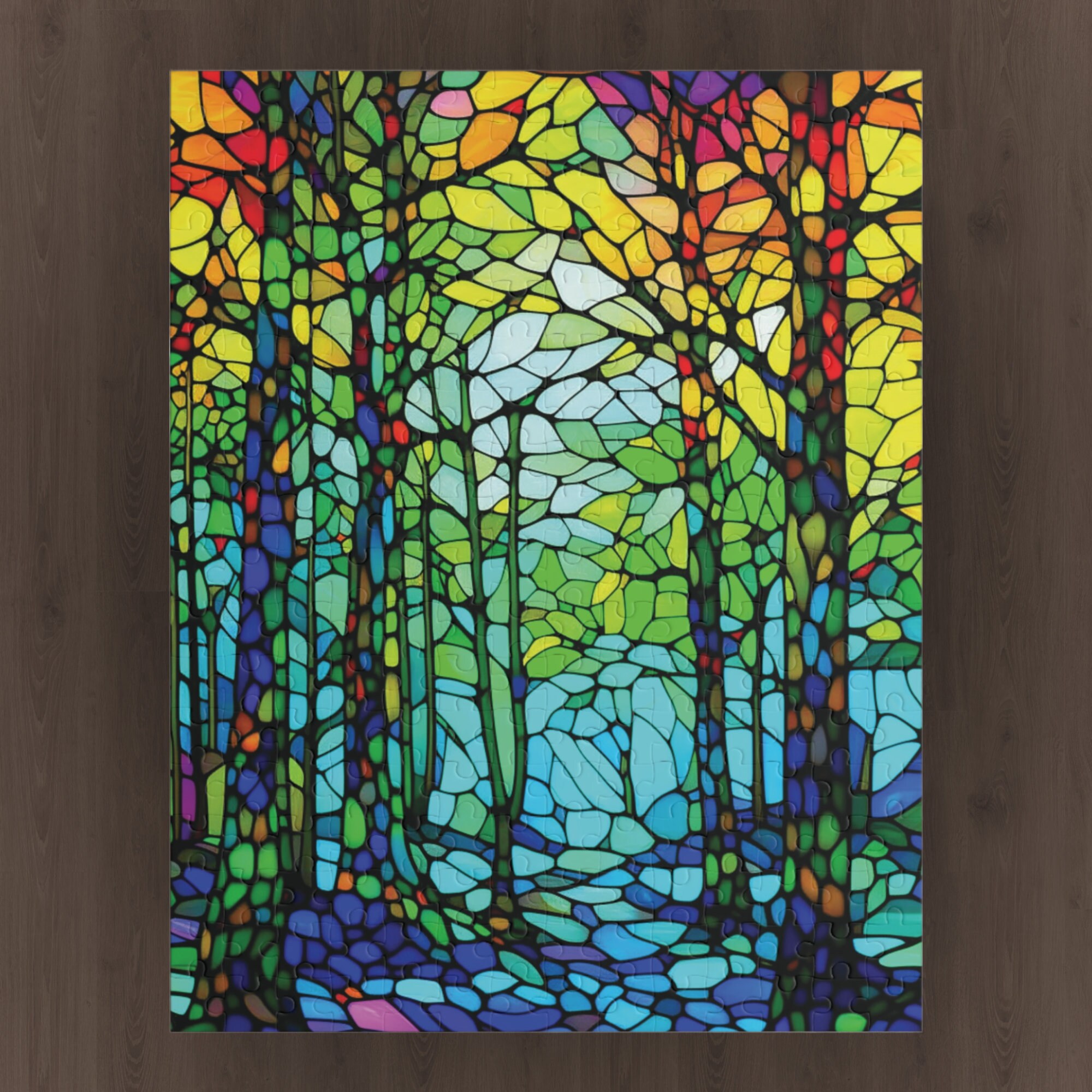 Colorful Forest Puzzle 120, 252, 500-piece Stained Glass Trees Jigsaw ...
