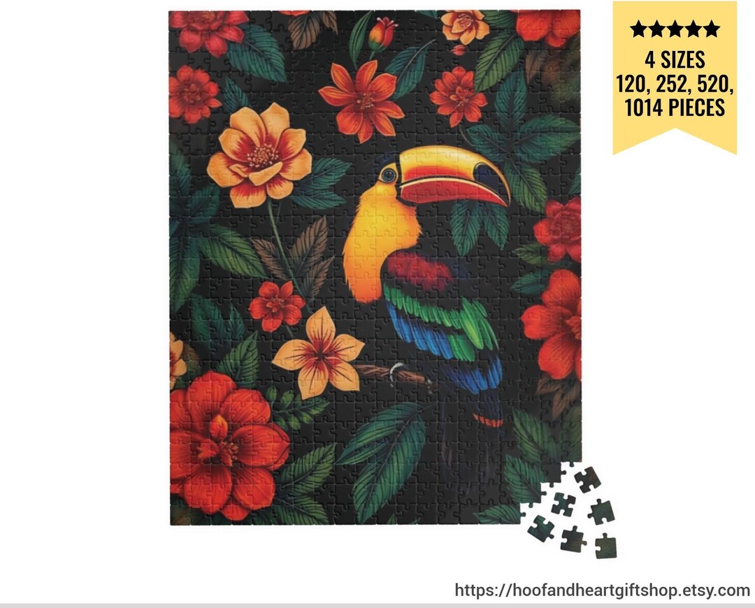 Toucan Jigsaw Puzzle: Dark Floral Wildlife Art - Etsy