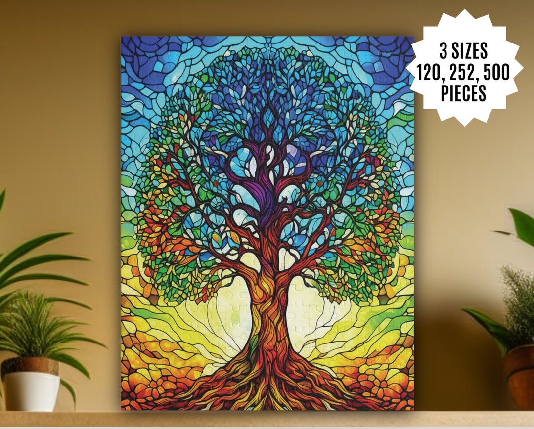 Colorful Tree of Life Puzzle 120, 252, 500-piece Stained Glass Tree of ...