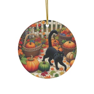 Black Cat and Pumpkins Halloween Ceramic Ornament, Fall Halloween Home ...