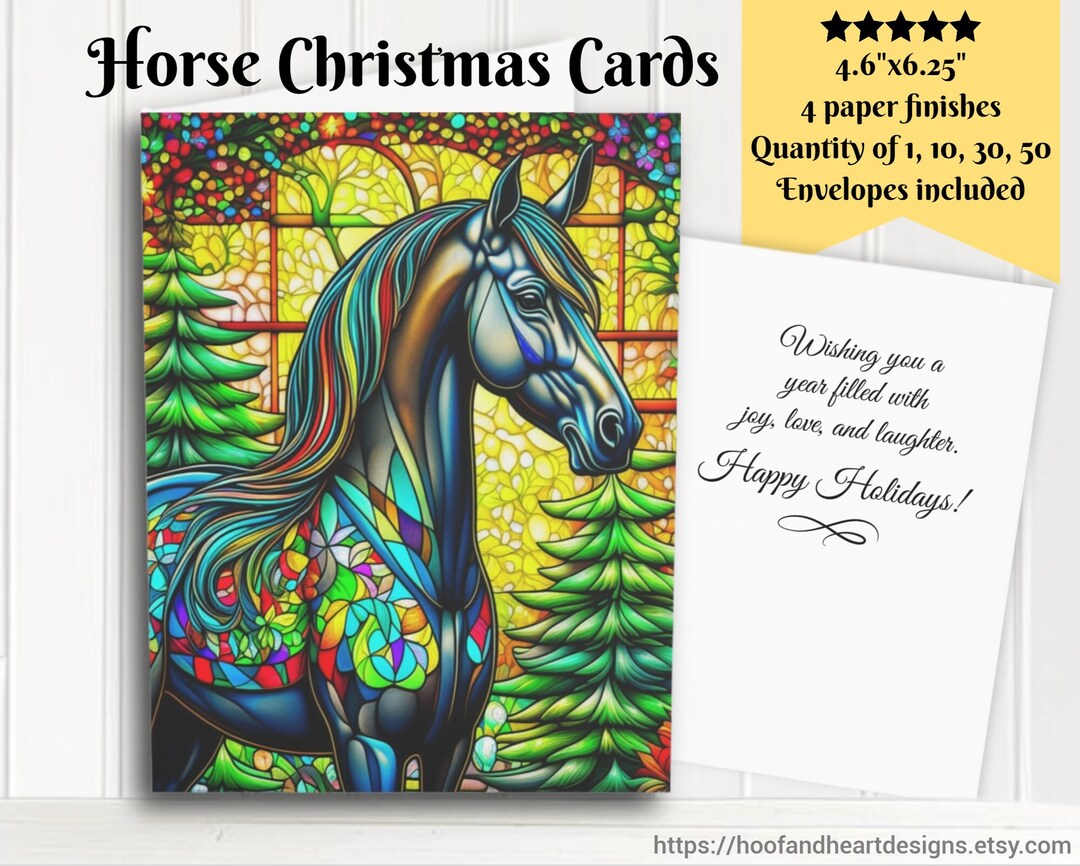 Horse Christmas Cards (1, 10, 30, 50pcs) Equine Christmas Greetings ...