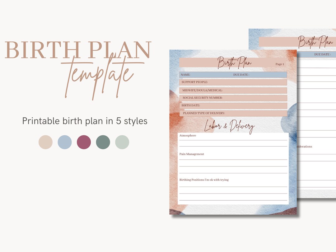 Printable Birth Plan Template | Printable Birthing Plan | Labor and ...
