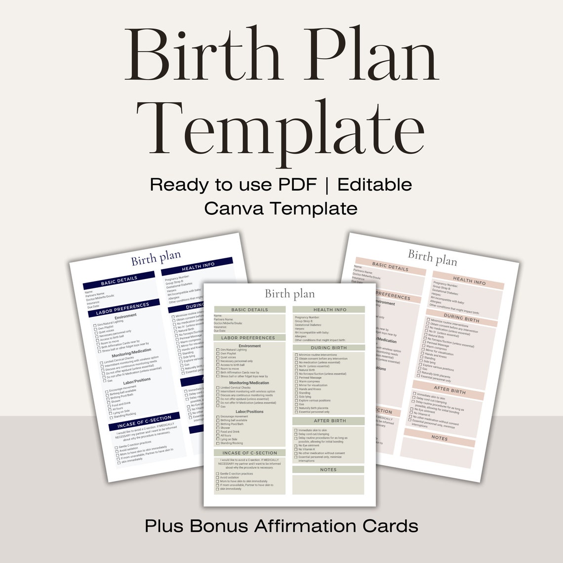 Printable Birth Plan Template Printable Birthing Plan Labor and ...