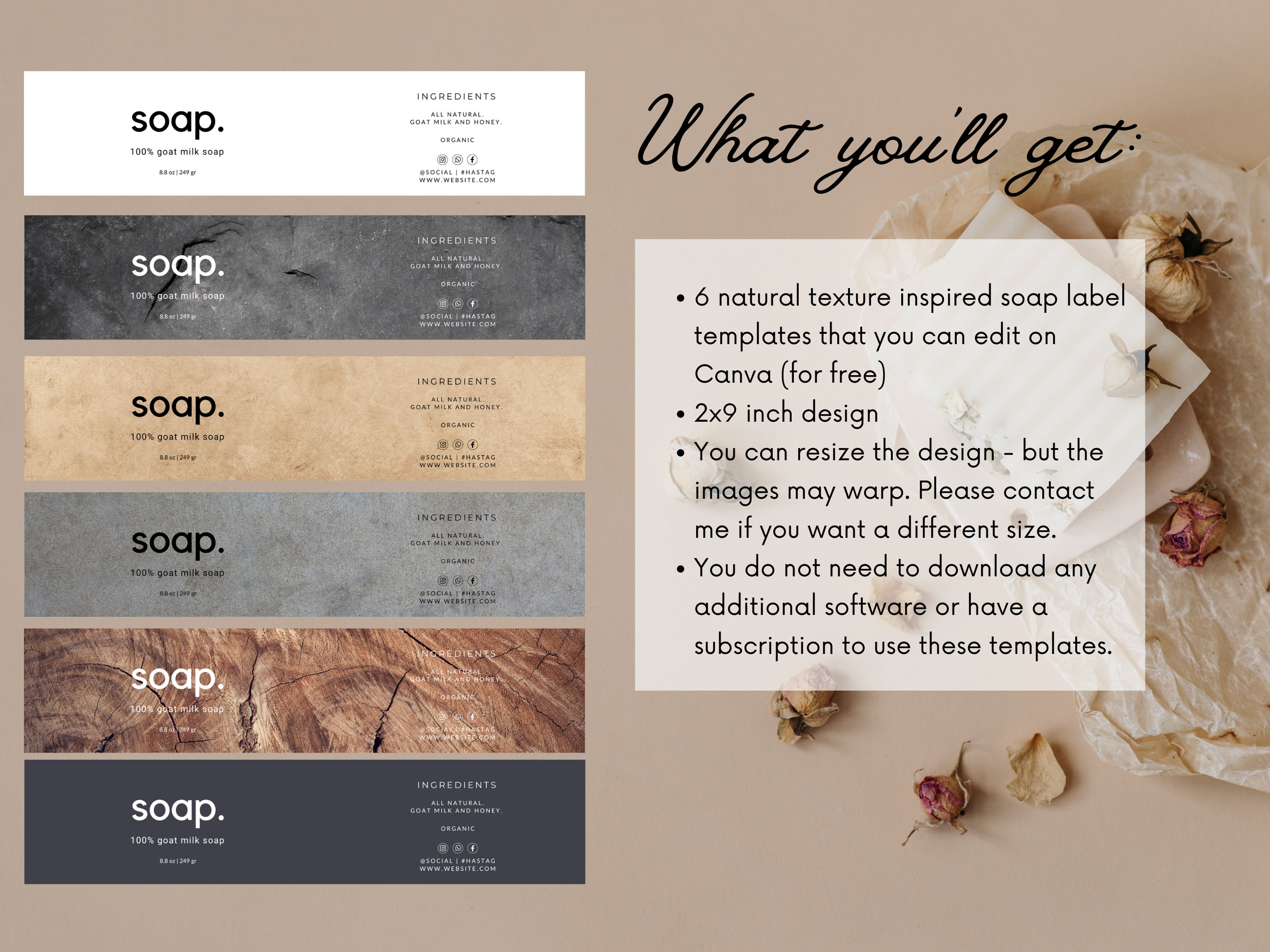 Editable Soap Label Template, Custom Wrap Whipped Soap Label Design ...