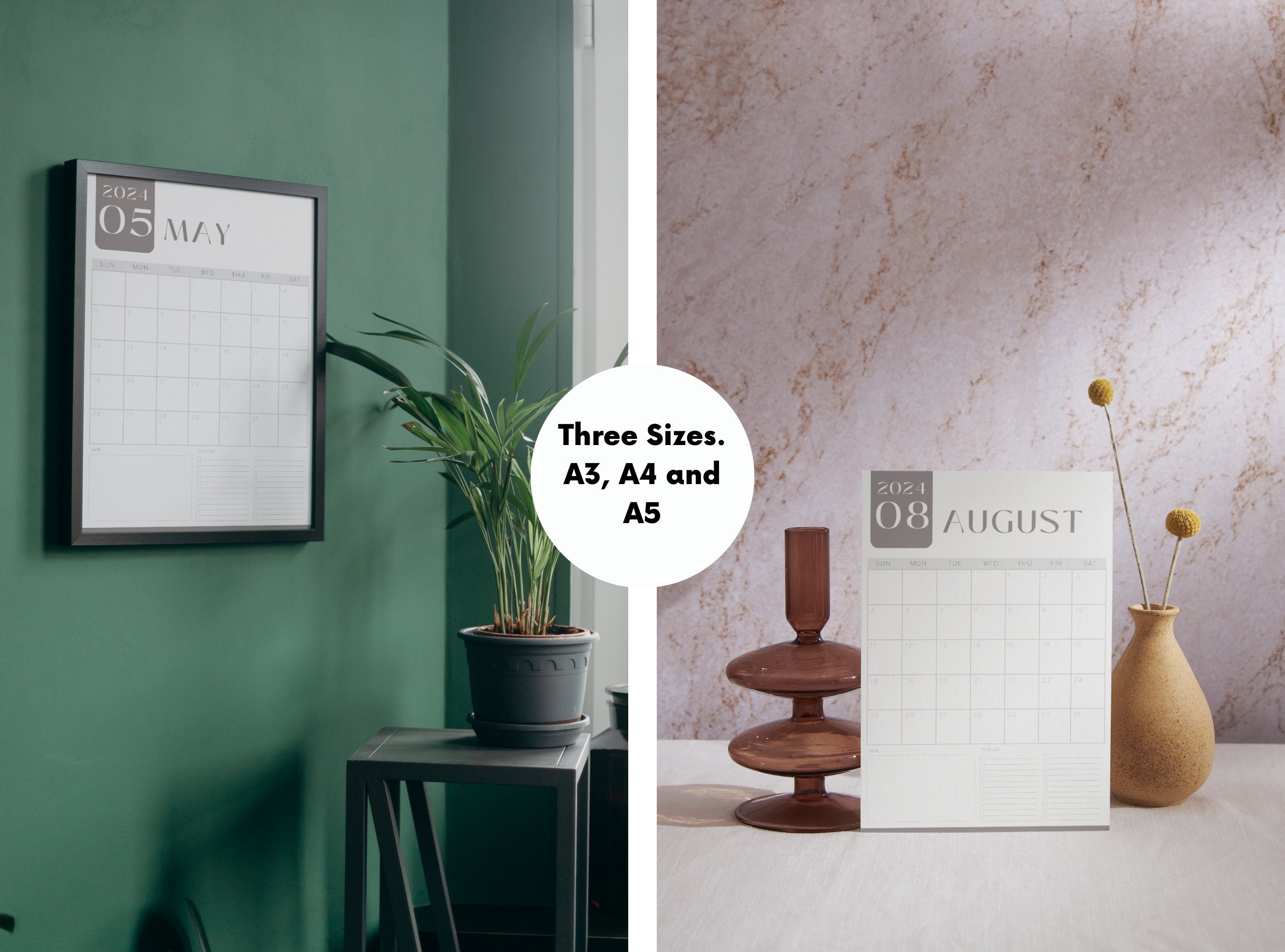 2024 Wall Calendar | Digital Download | Printable | A5, A4, A3 | Sunday ...