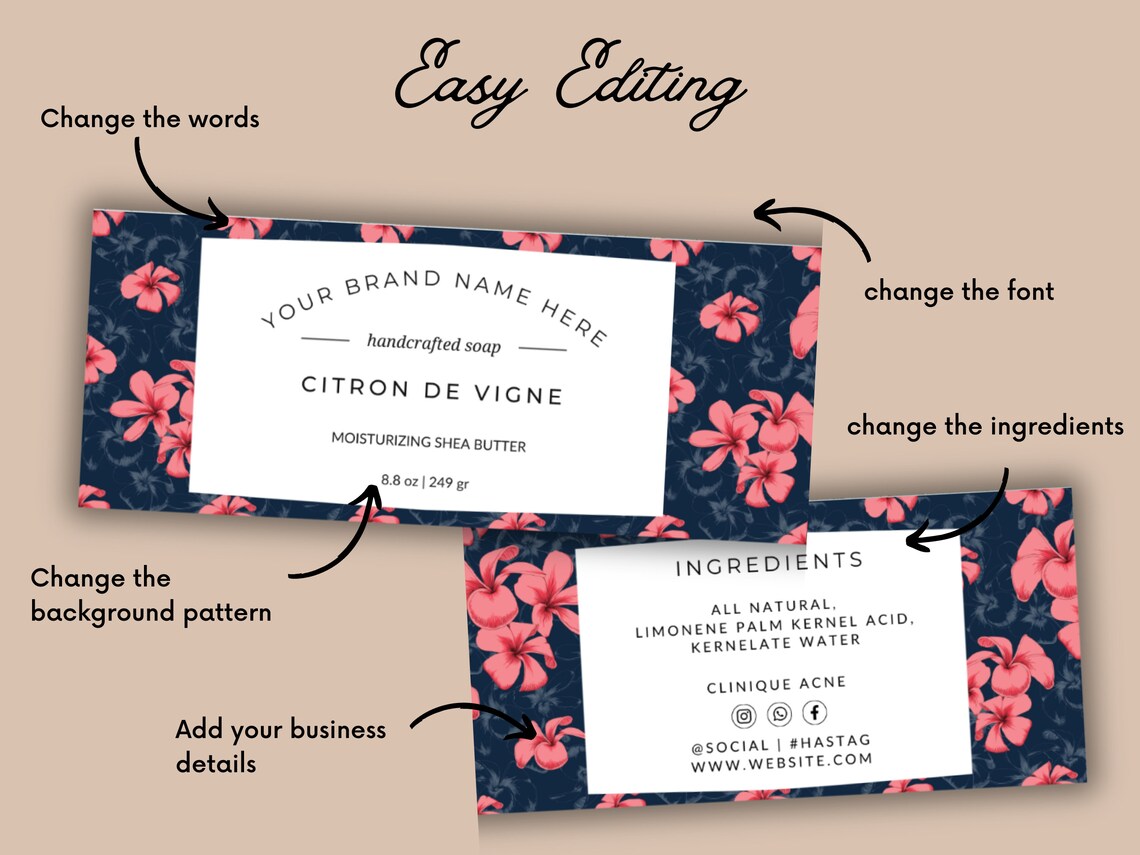 Editable Soap Label Template, Custom Wrap Whipped Soap Label Design ...