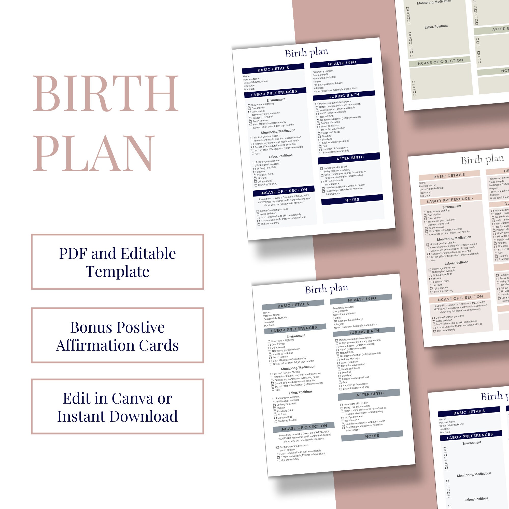 Printable Birth Plan Template | Printable Birthing Plan | Labor and ...