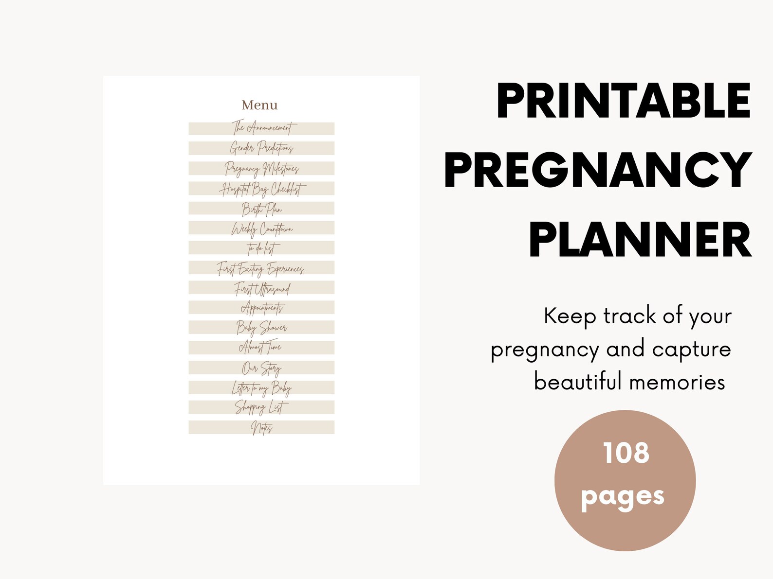 Printable Pregnancy Journal, Pregnancy Planner, Hospital Bag Checklist ...