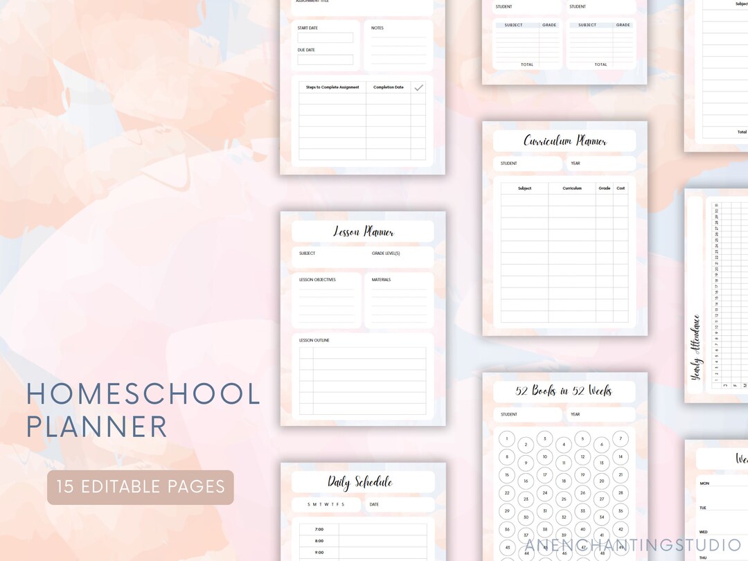 Homeschool Planner Printable Editable Pages PDF - Etsy