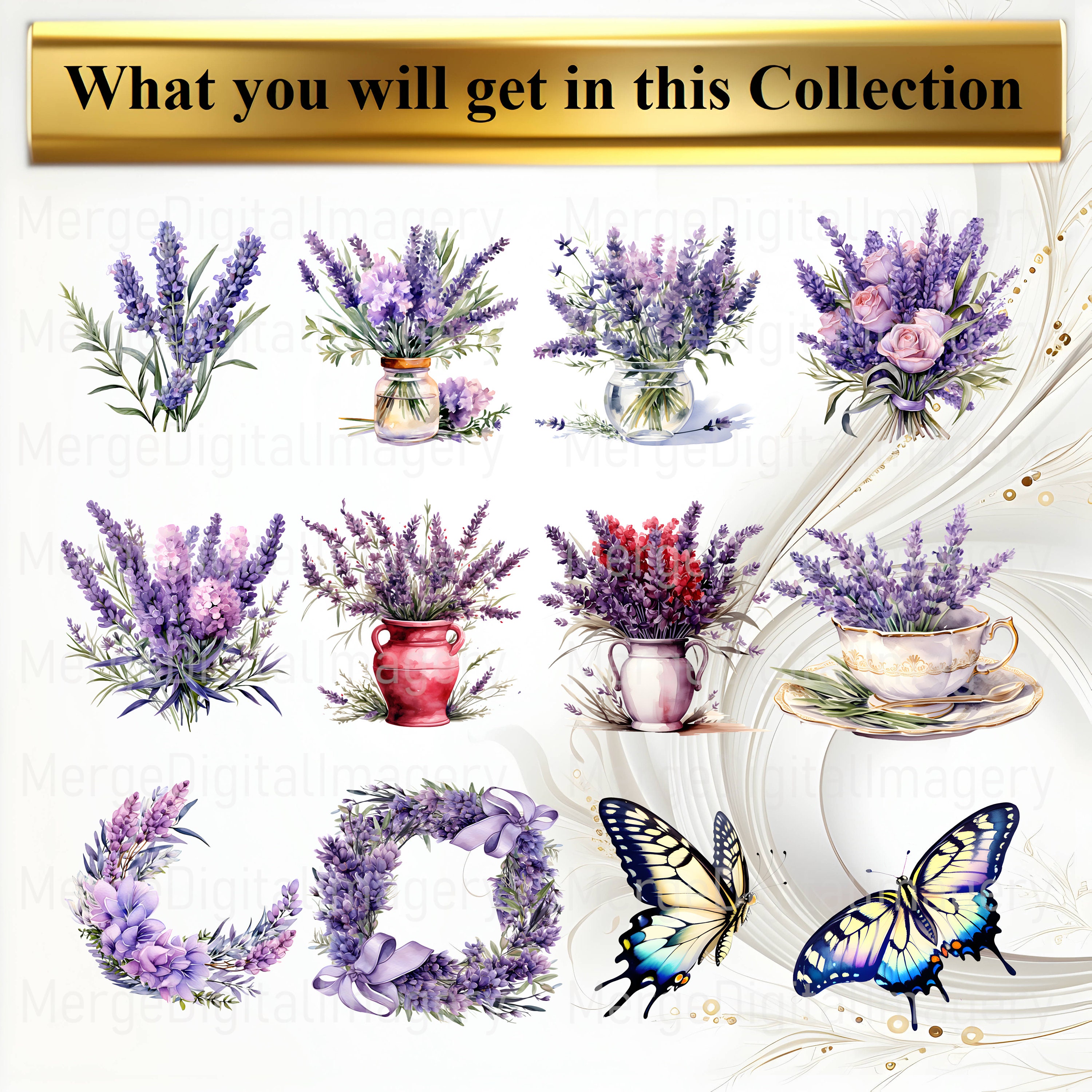 Floral Watercolor Clipart Lavender Watercolor Collection - Etsy