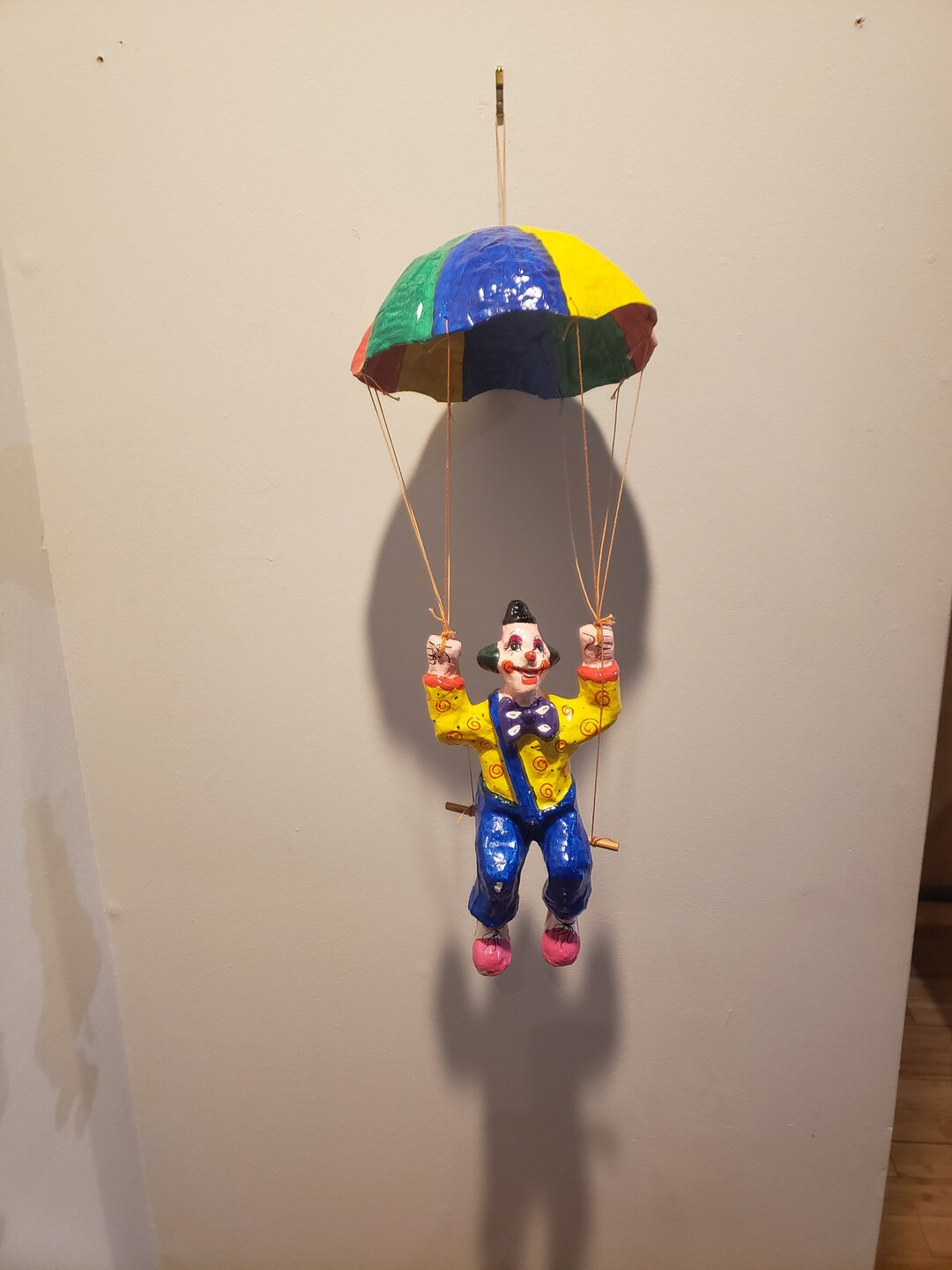Vintage Mexican Handmade Paper Mache Rainbow Themed Parachuting Clown ...