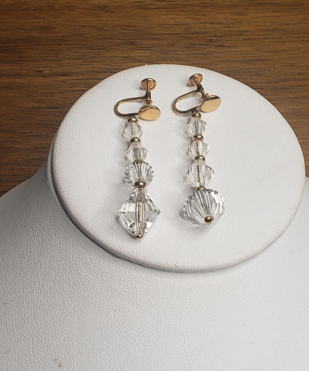 1930's Crystal Prism Earrings by Simmons. Vintage Art Deco Statement Dangle Screw Clip Earrings ...