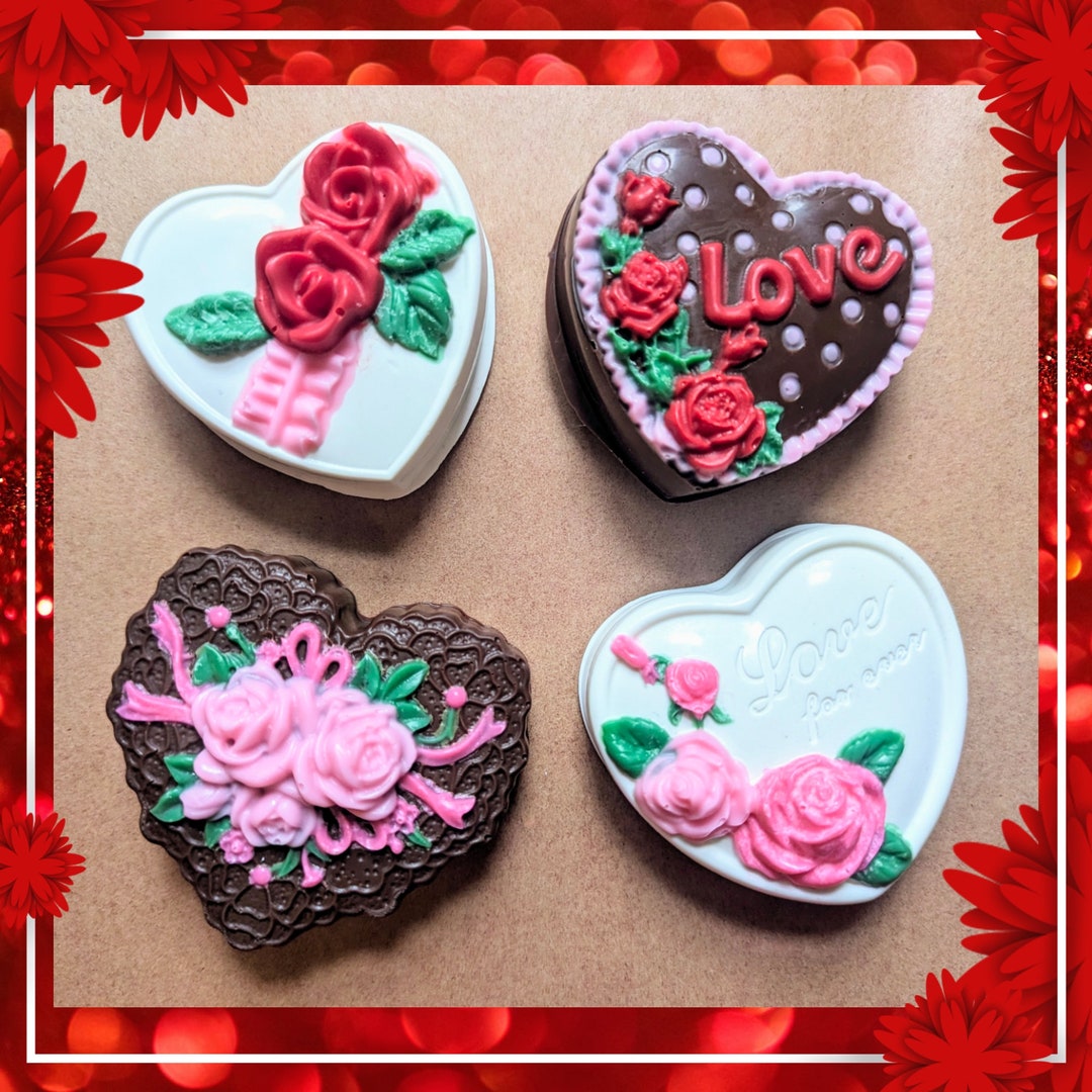 4 Chocolate Covered Heart Shaped Oreo Cakes in Gift Box 4 Different ...