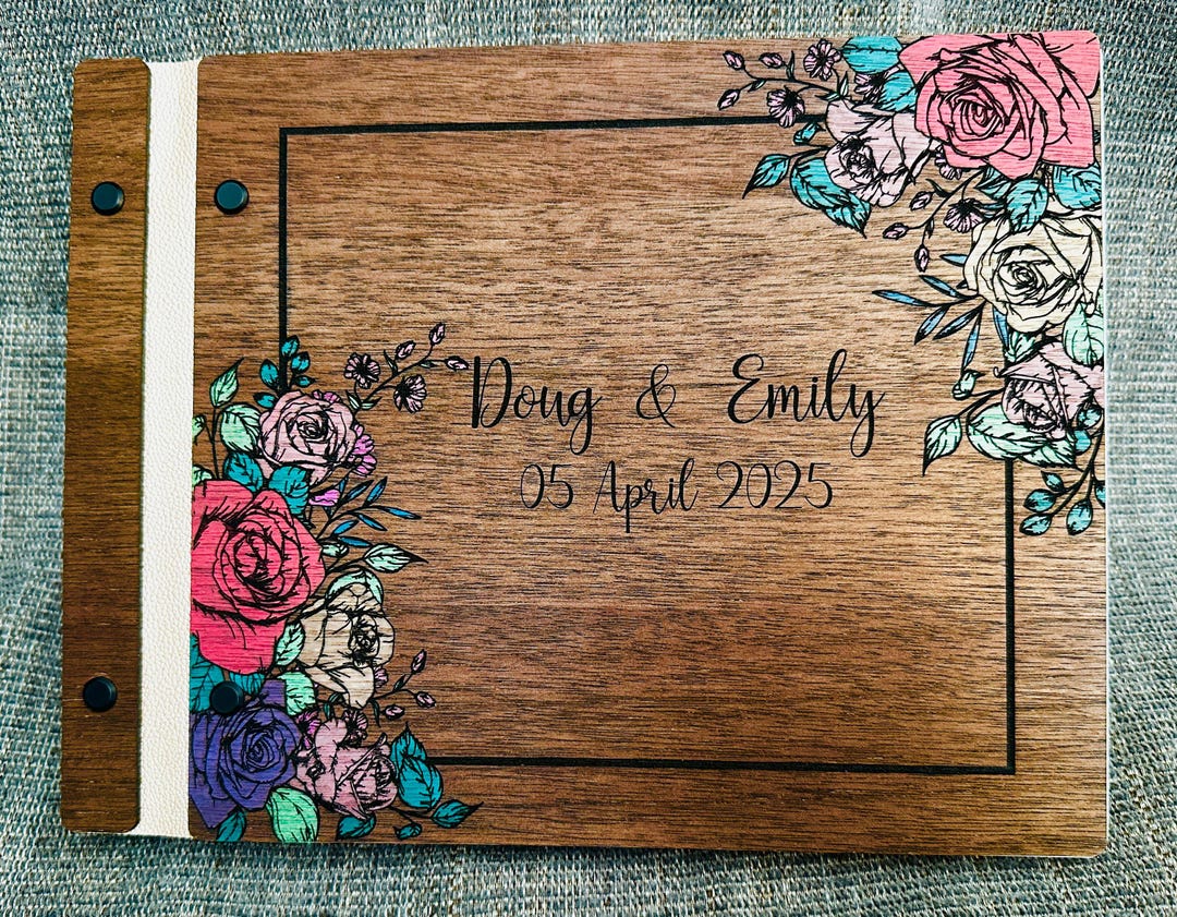 Personalized Wooden Floral Wedding Photo Album or Scrap Book ...