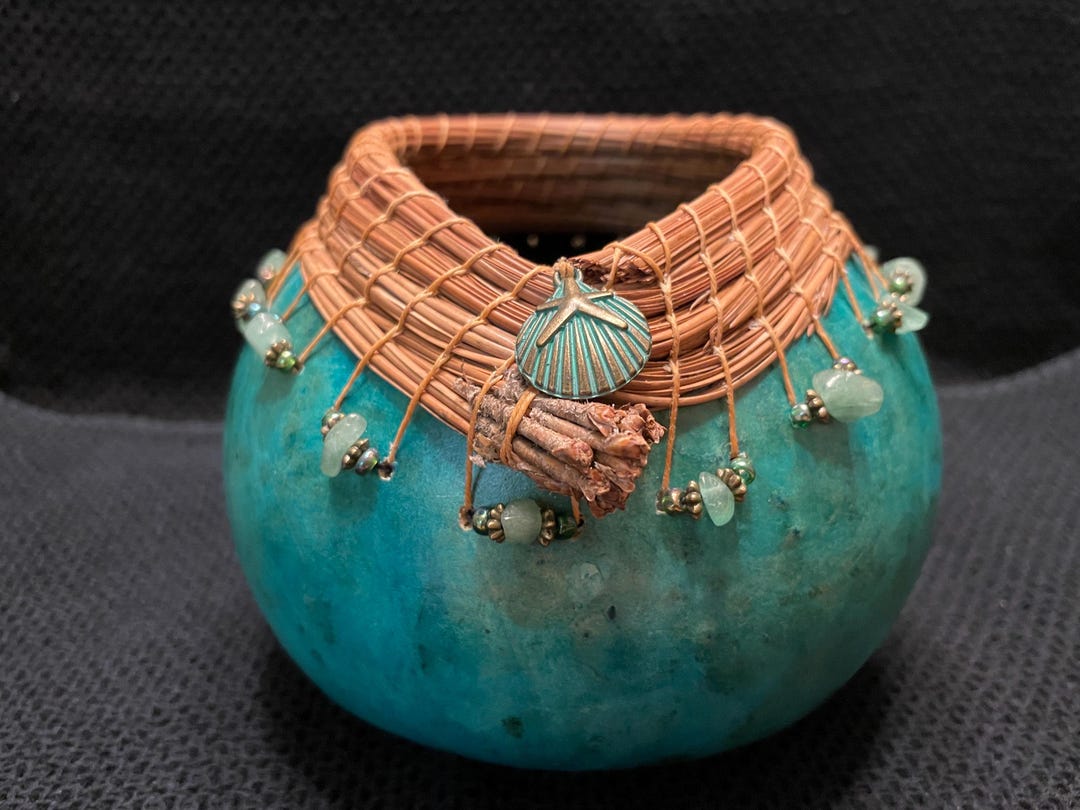 Gourd #181 ~ Small Turquoise Gourd Bowl W/shell ~ Gourd Art - Etsy